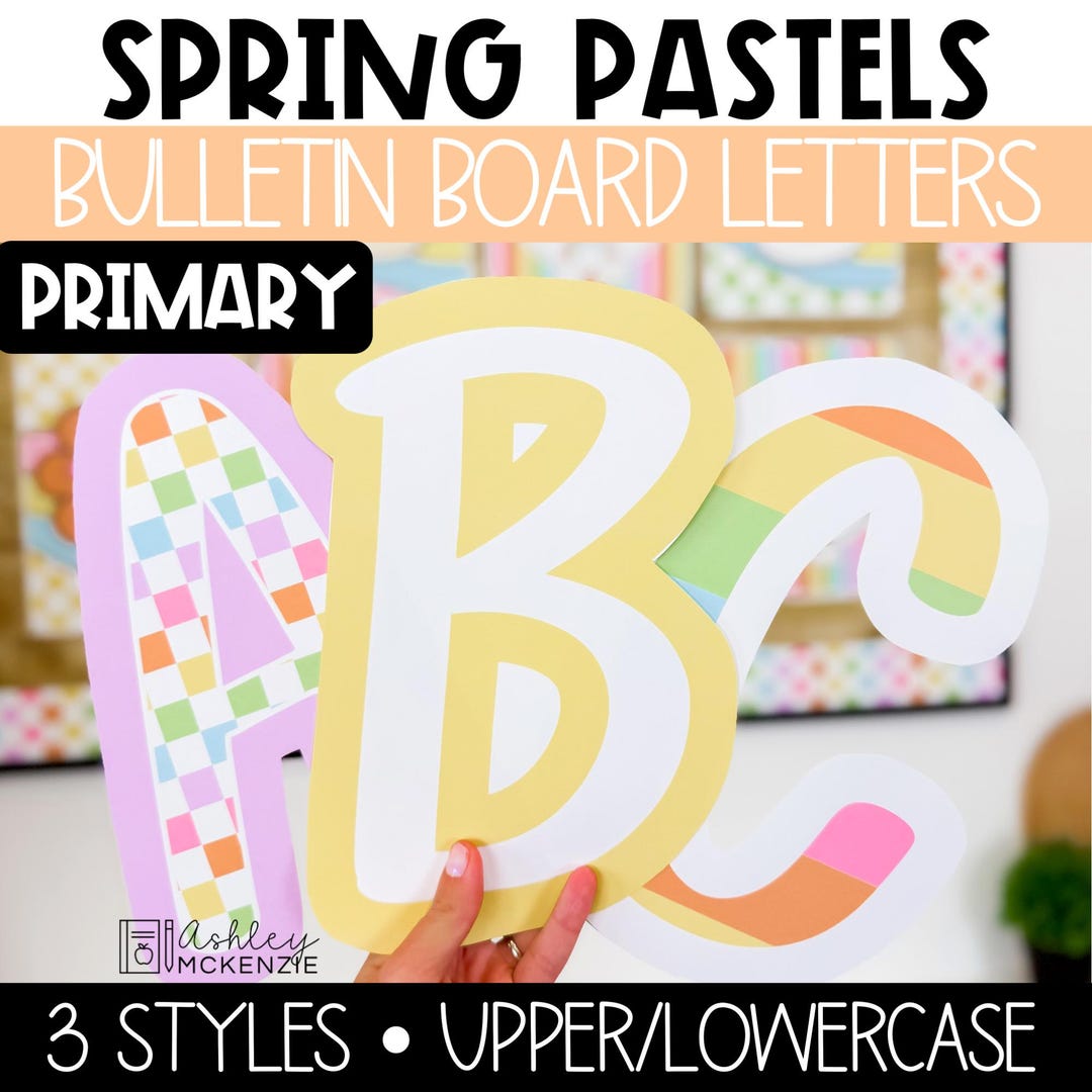 Pastel Spring Bulletin Board Letters Primary Font April Bulletin Board ...