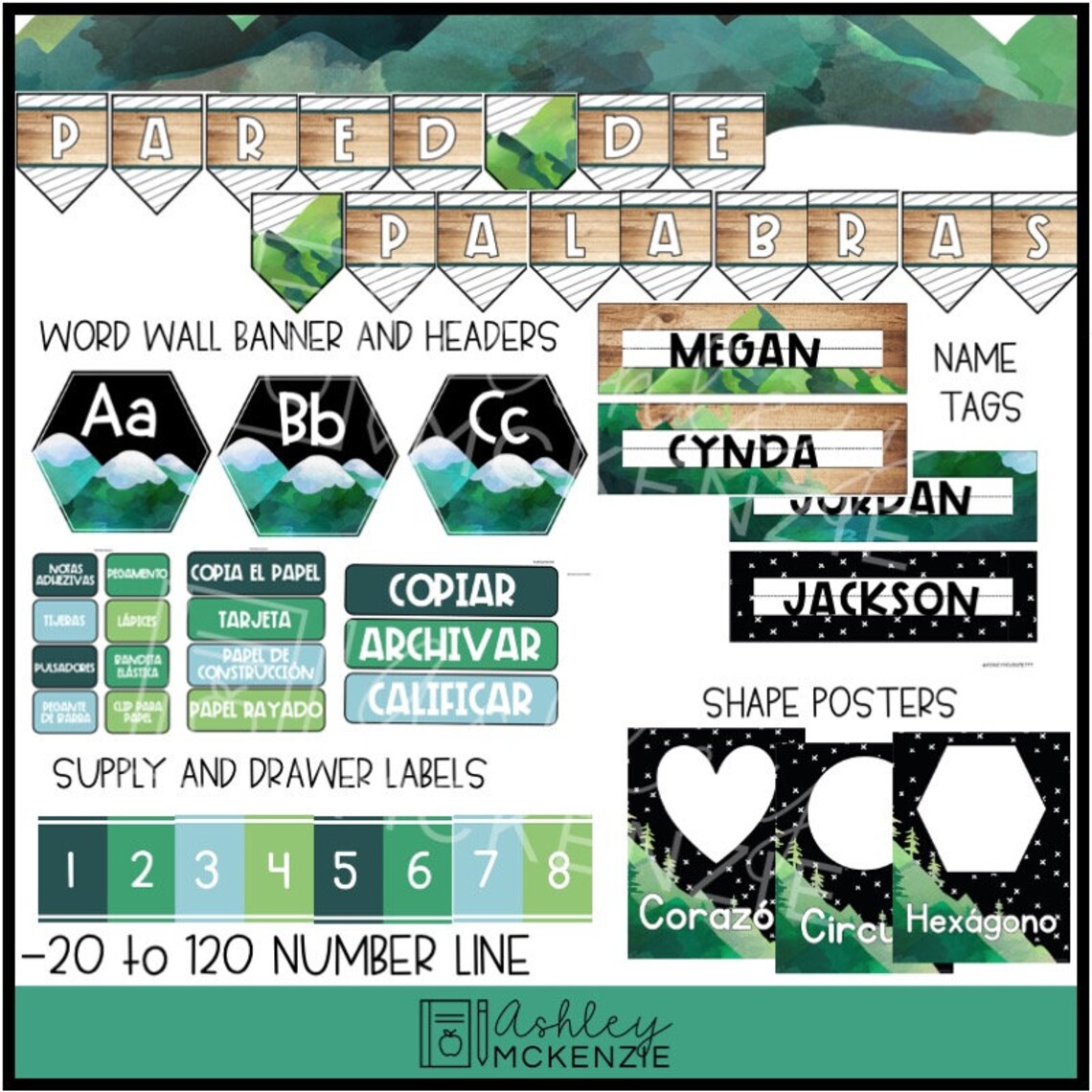 Spanish Scandi Mountains Classroom Decor Bundle Easy and | Etsy