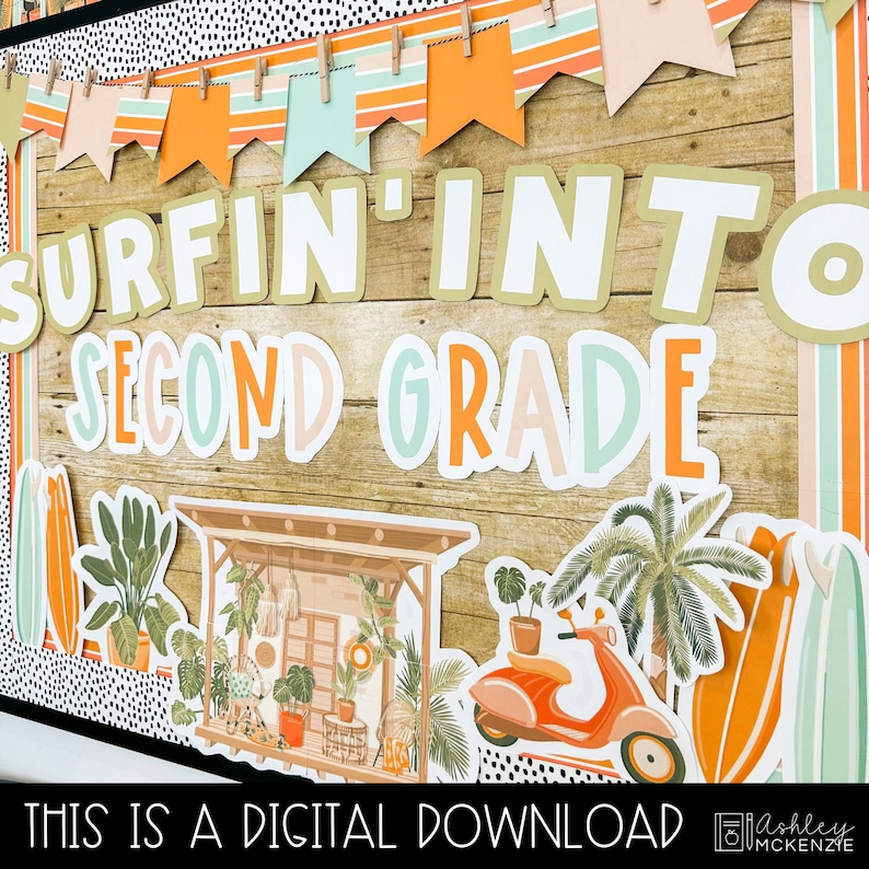 Beach Themed Back to School Bulletin Board Kit, Tropical Surf Theme ...