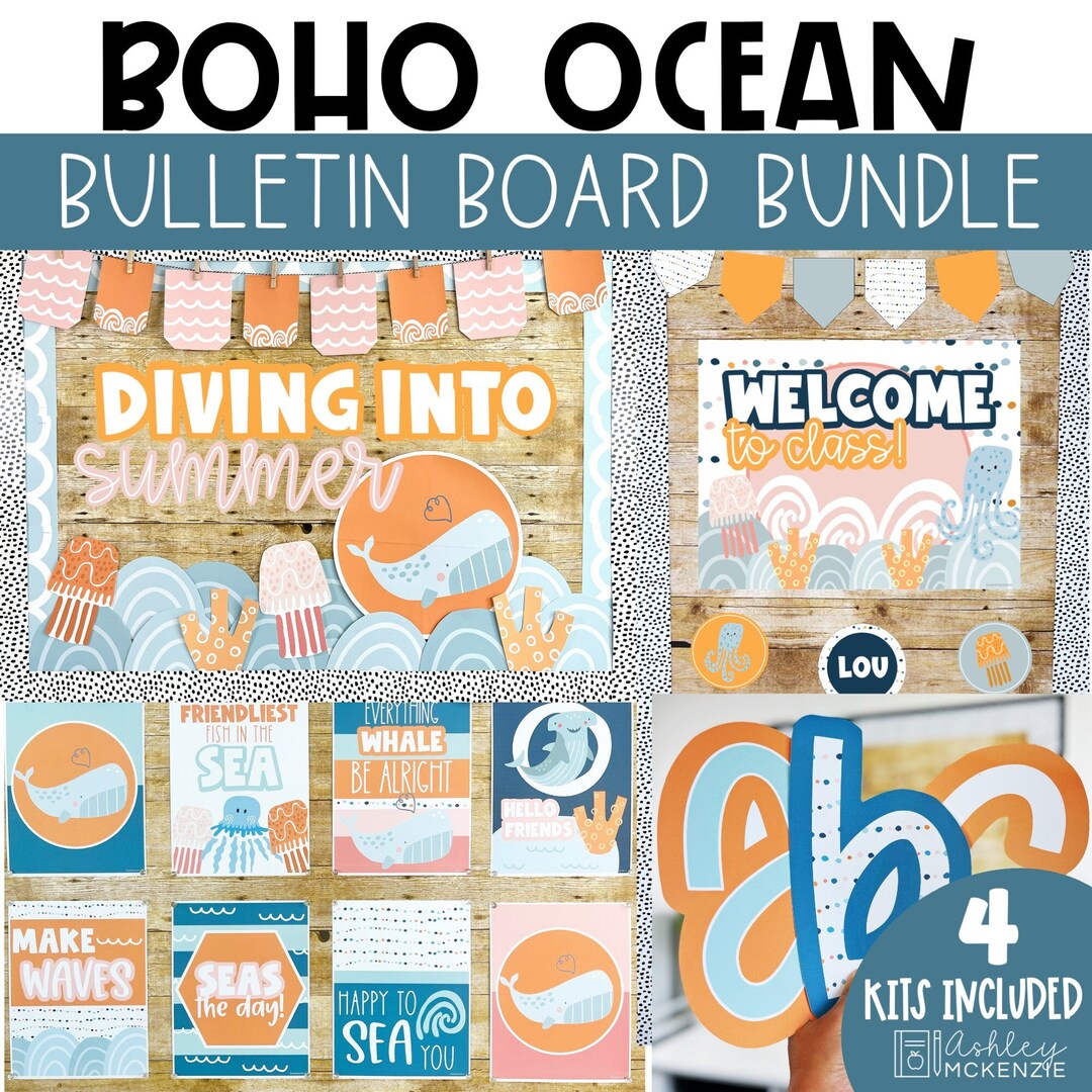 Boho Ocean Back to School Classroom Decor, Bulletin Board Kit ...