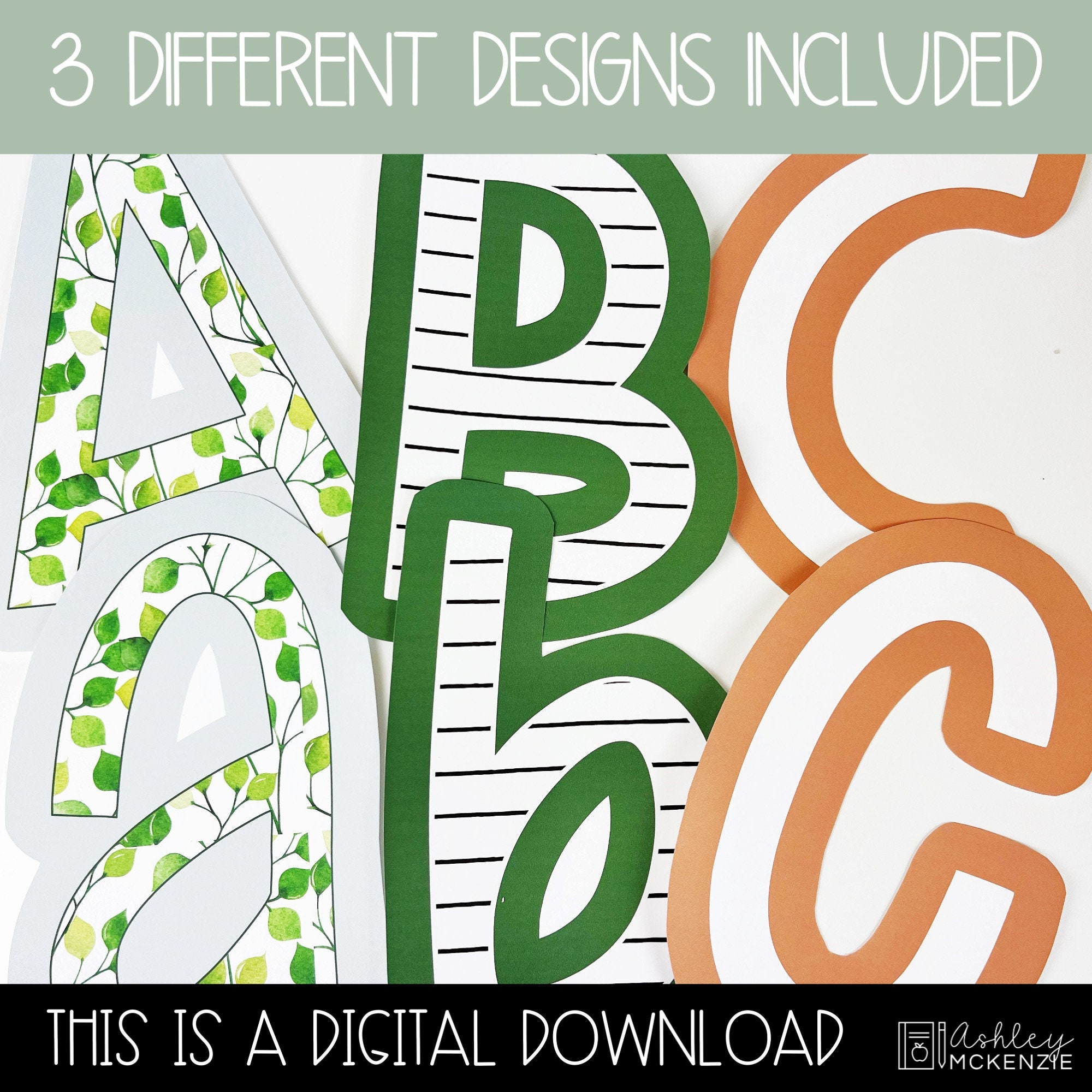 Modern Greenery Bulletin Board Letters Calming Classroom Decor A-Z ...