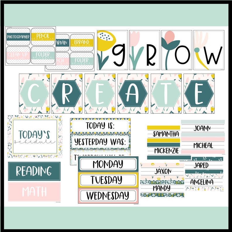 Vintage Floral Blooms Classroom Decor Bundle Easy and Modern - Etsy