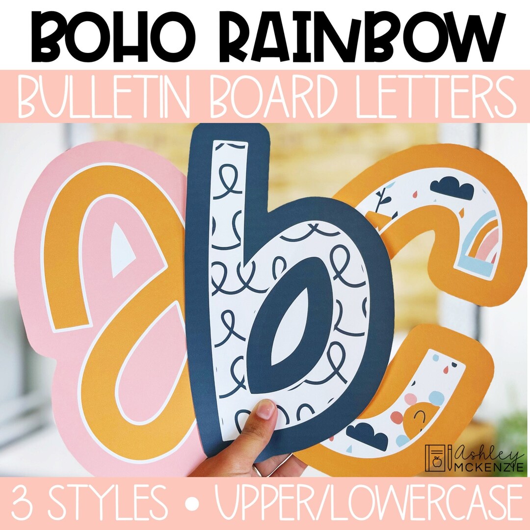 Boho Rainbow Classroom Decor, A-Z Bulletin Board Letters, Punctuation ...