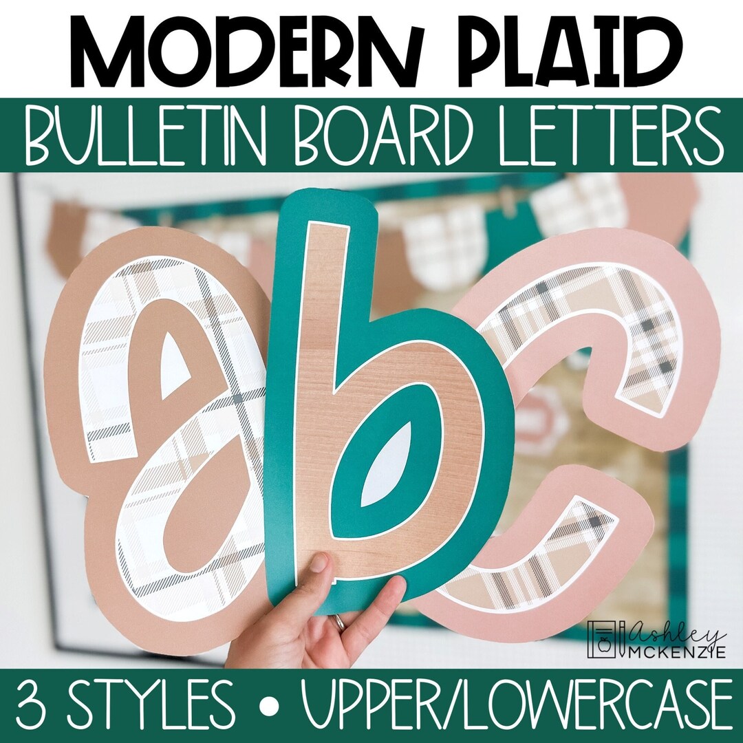 Modern Plaid Classroom Decor, A-Z Bulletin Board Letters, Punctuation ...