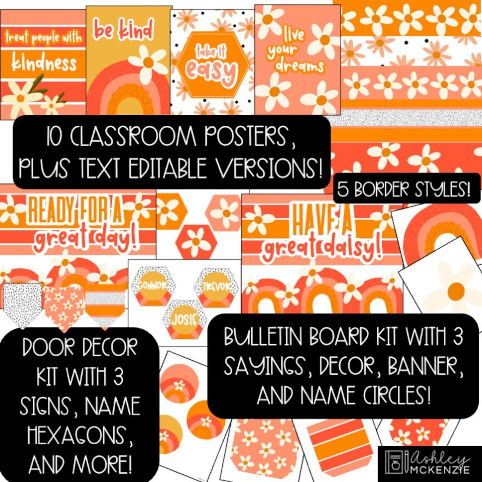 Daisy Themed Back to School Classroom Decor, Bulletin Board Kit ...