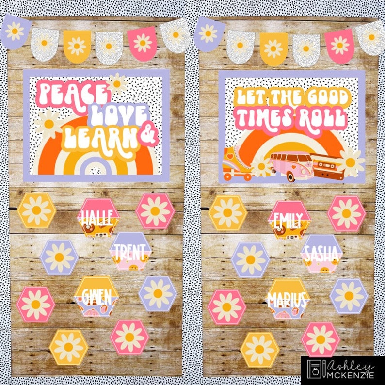 Retro Classroom Door Decor Kit Retro Vibes Theme Easy and - Etsy