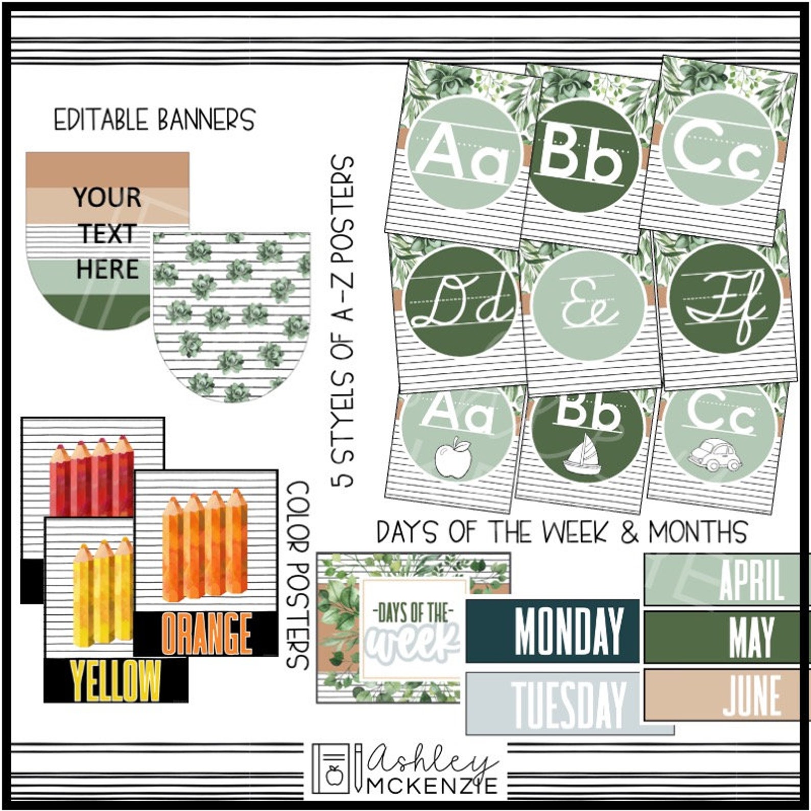 Modern Greenery Themed Classroom Decor Bundle Editable Calm - Etsy UK