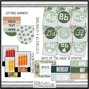 Modern Greenery Classroom Decor Bundle Editable Calm Colors Decor ...