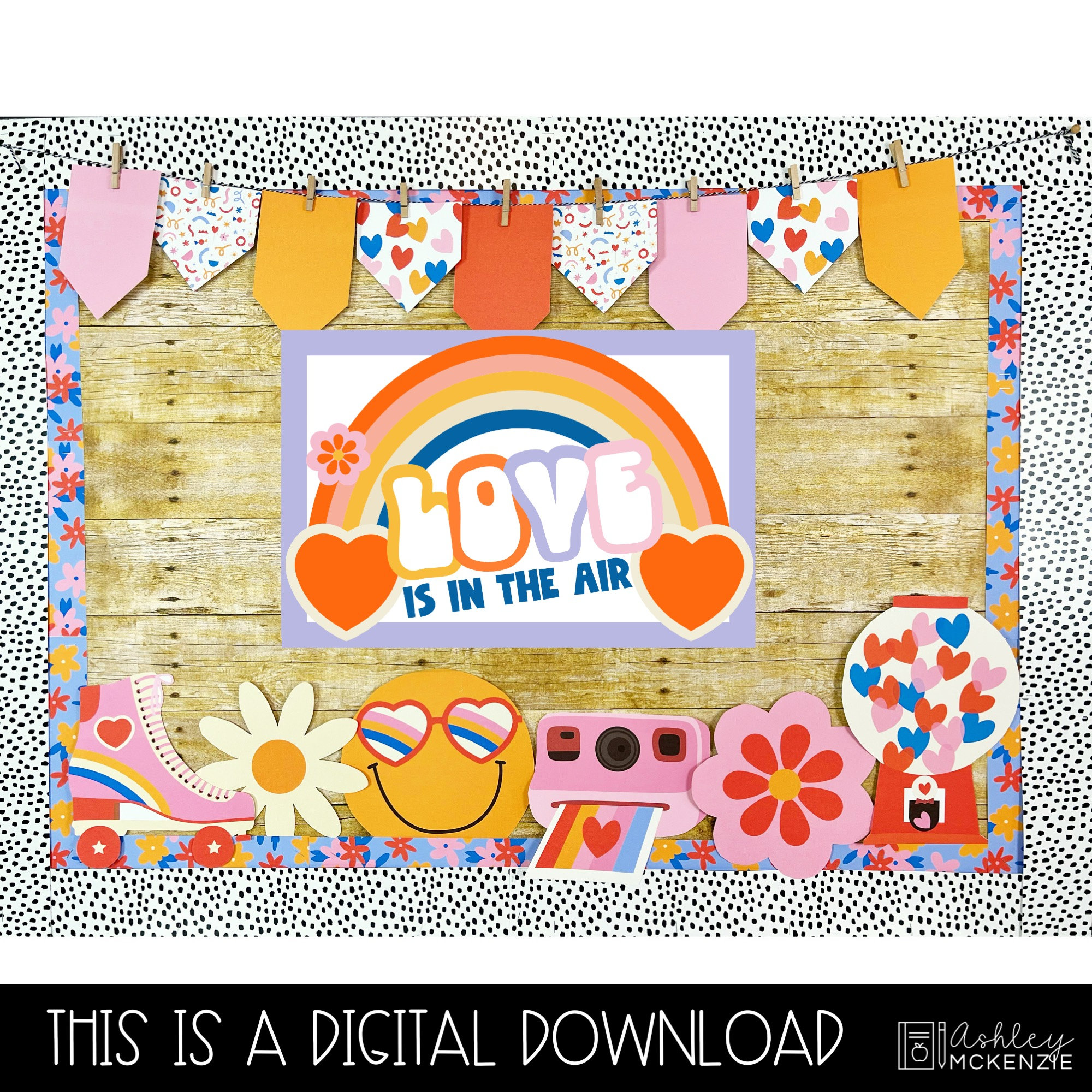 Valentine's Day Bulletin Board Kit, February Door Decor, Retro Style ...