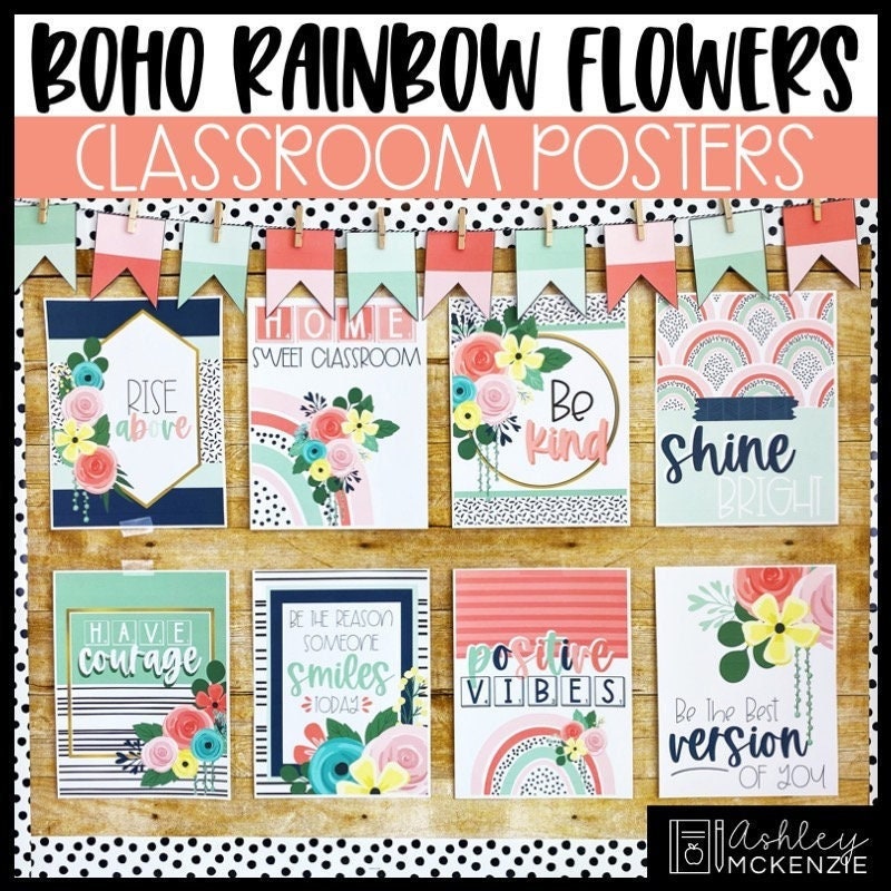 Boho Rainbow Flowers Classroom Posters Easy and Modern - Etsy