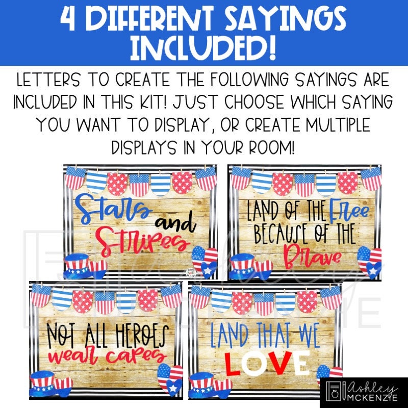 4th of July Bulletin Board Patriotic Classroom Door Decor Red White and ...
