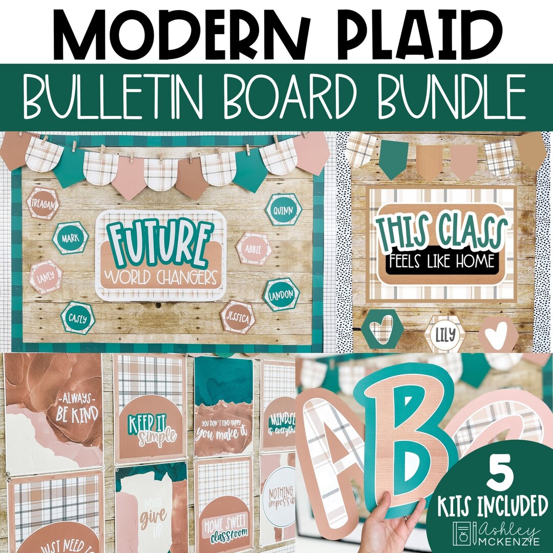 Modern Plaid Back to School Classroom Decor, Bulletin Board Kit ...