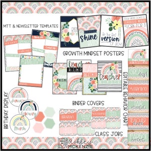 Boho Rainbow Flowers Classroom Decor Bundle, Easy and Modern Classroom ...