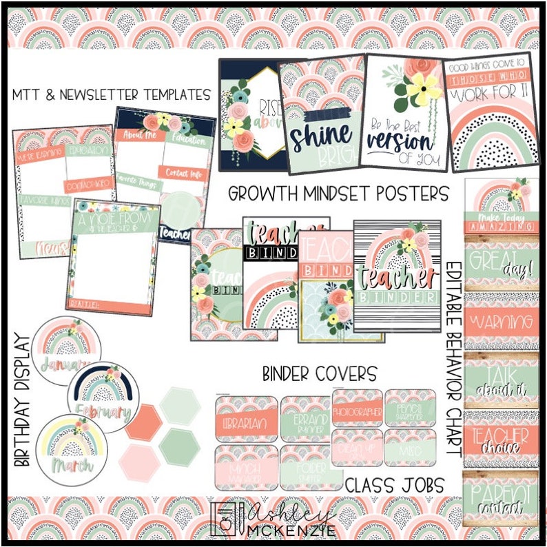 Boho Rainbow Flowers Classroom Decor Bundle Easy and Modern - Etsy