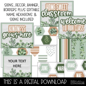 Modern Greenery Classroom Door Decor Kit, Back to School, Easy and ...