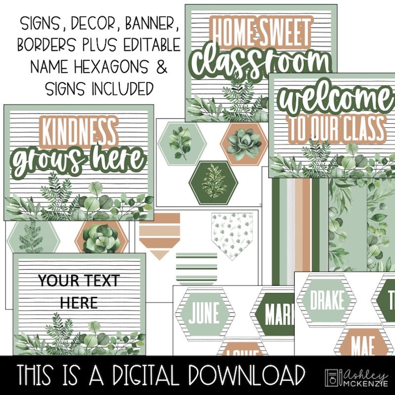 Modern Greenery Classroom Door Decor Kit, Back to School, Easy and ...