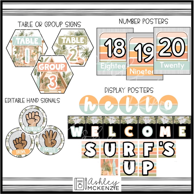 Beach Classroom Decor Bundle Calm Colors Beach Themed Classroom Decor ...