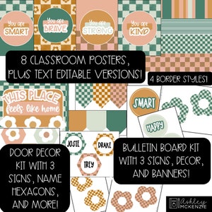 Modern Checkered Back to School Classroom Decor, Bulletin Board Kit ...