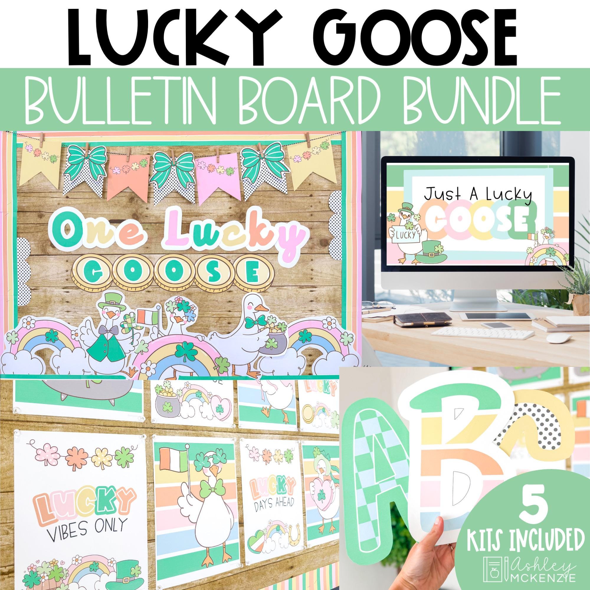St. Patrick's Day Bulletin Board Bundle Lucky Goose March Daily Slides ...