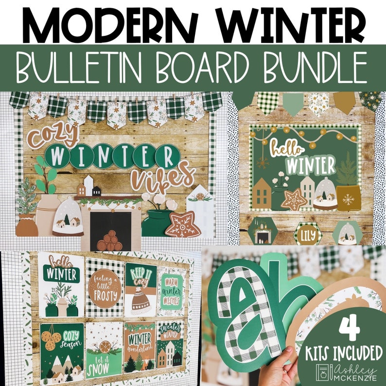Modern Winter Bulletin Board Bundle Cozy Winter Posters December Door ...
