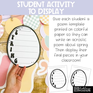 Retro Spring Bulletin Board Kit, Acrostic Poem, Pastel Spring Theme ...