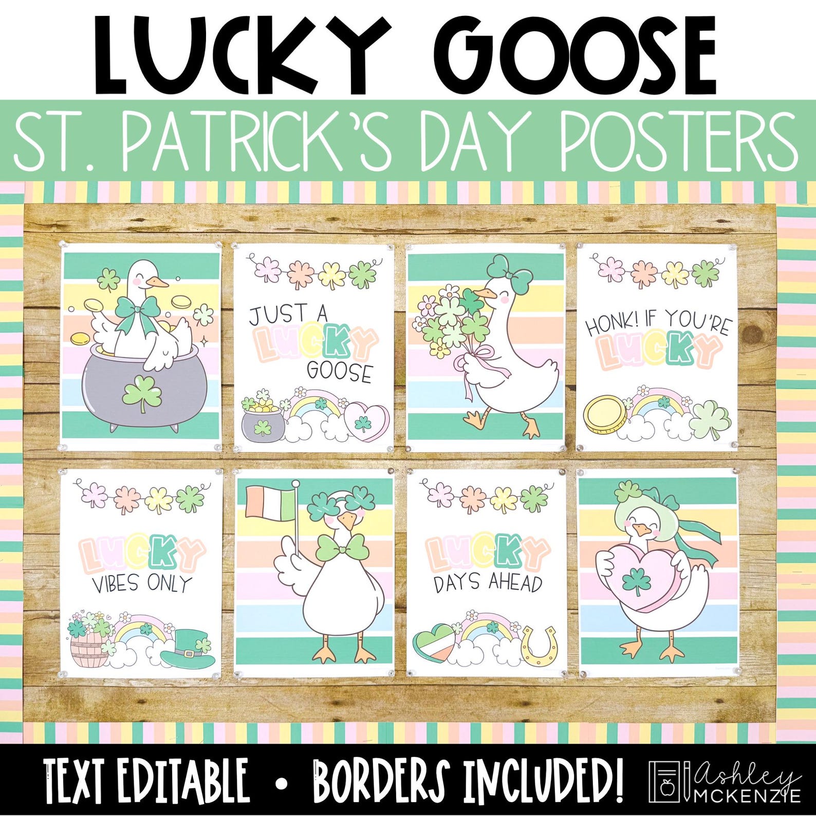 March Bulletin Board Lucky Goose Posters St. Patrick's Day Bulletin ...