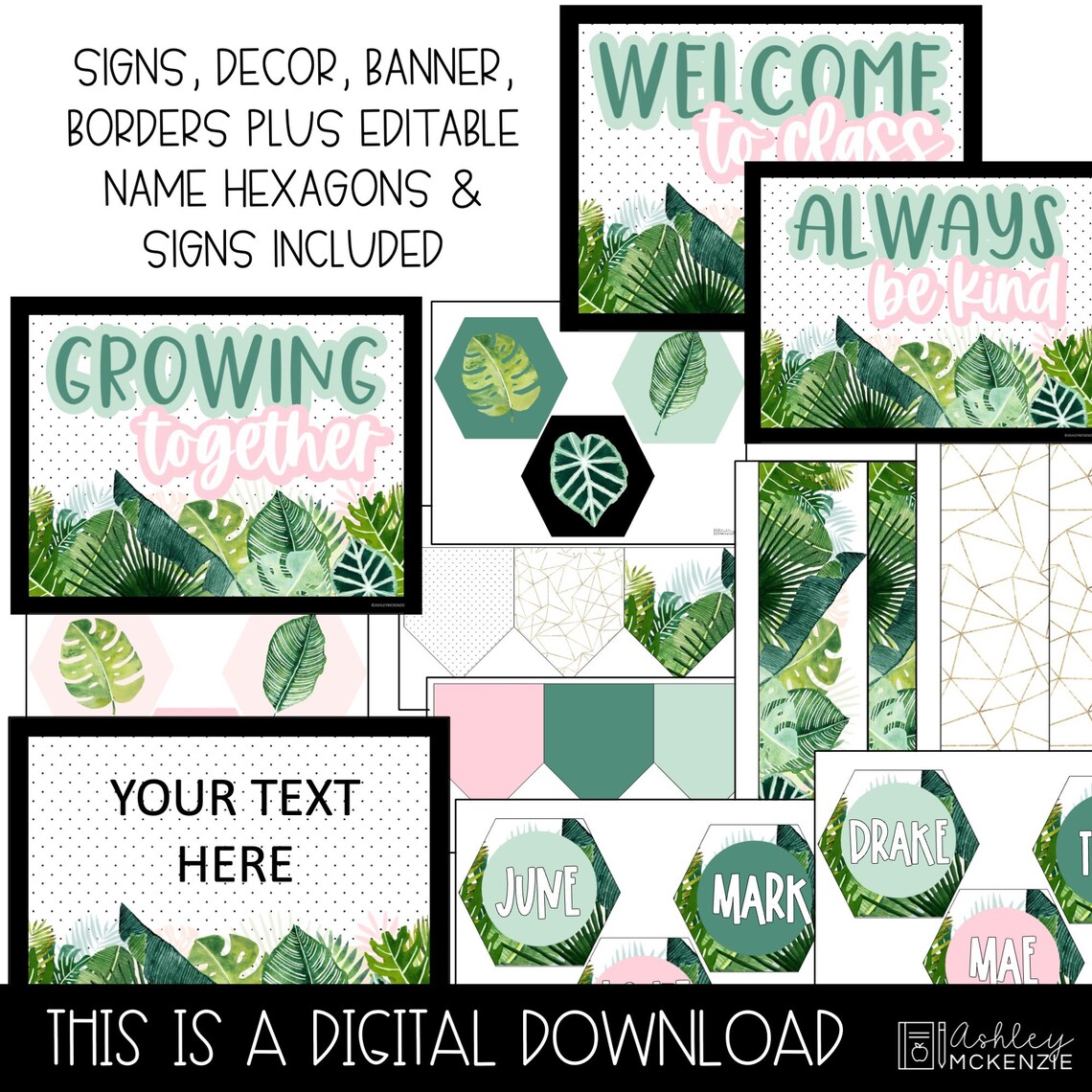 Modern Tropical Classroom Door Decor Kit Back to School Easy - Etsy