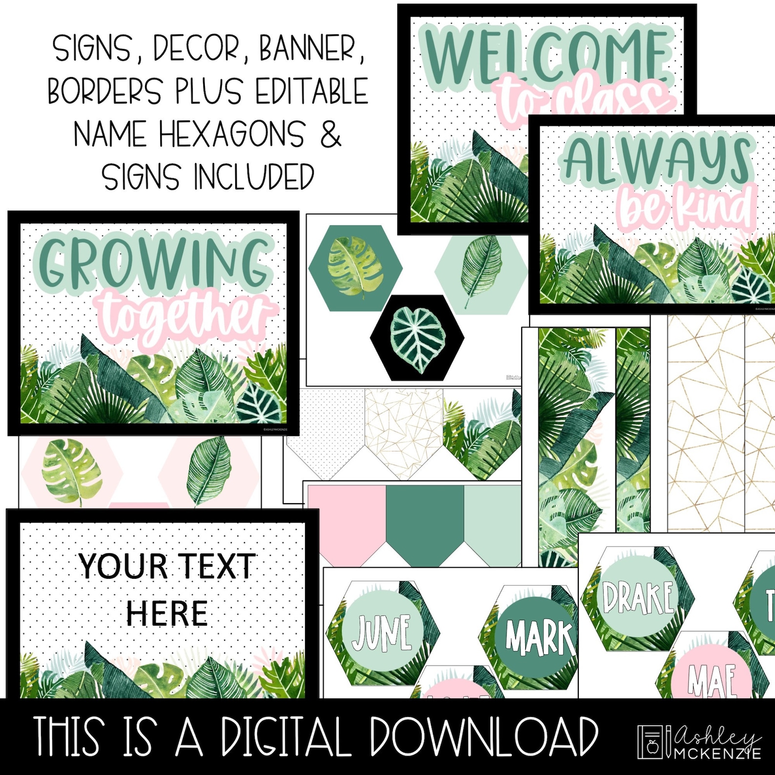 Modern Tropical Classroom Door Decor Kit Back to School Easy - Etsy