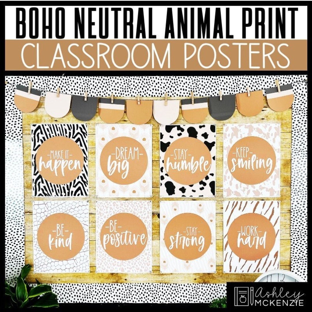 Boho Neutral Animal Print Classroom Posters, Easy and Modern Classroom ...