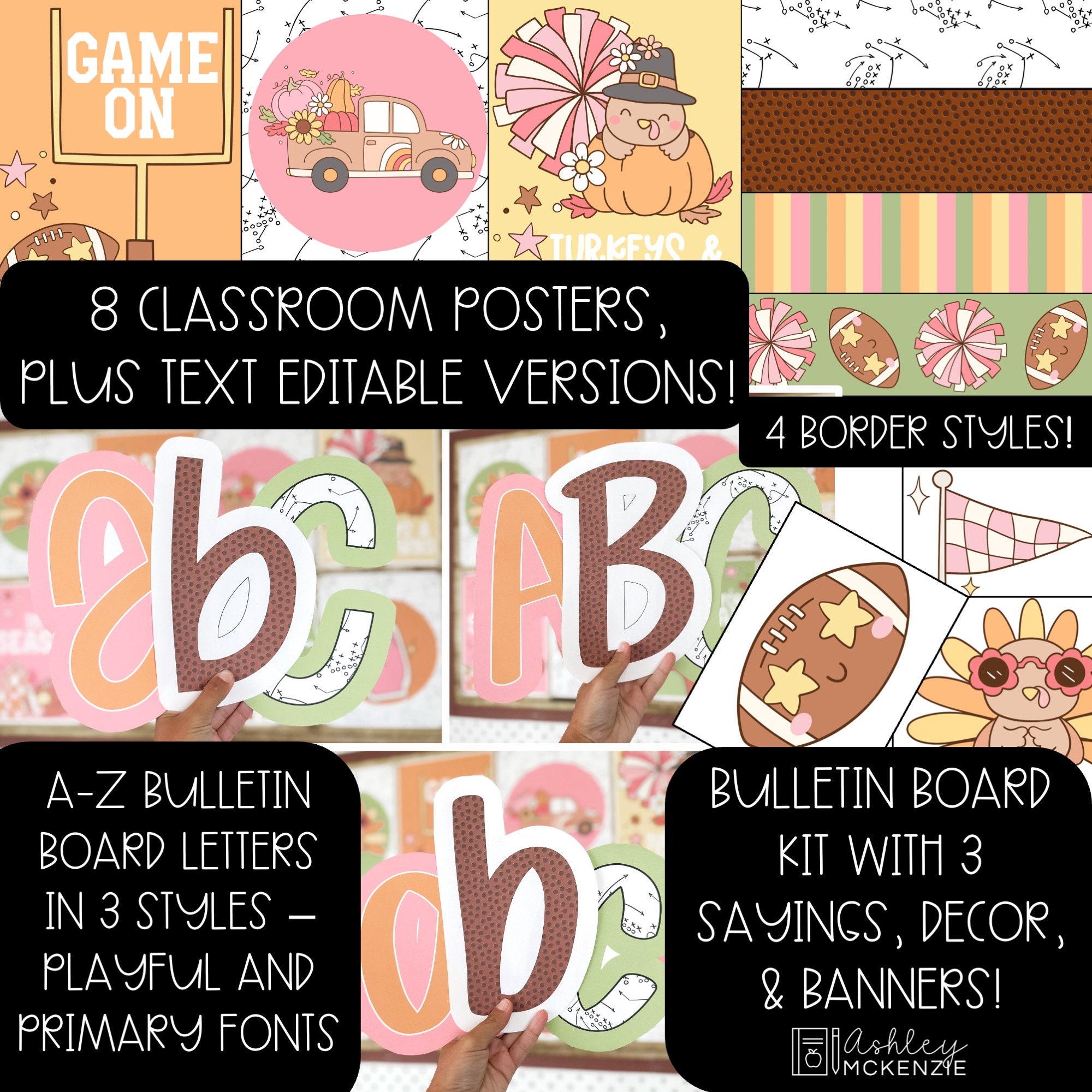 Thanksgiving Bulletin Board Bundle, Football Bulletin Board Kit ...