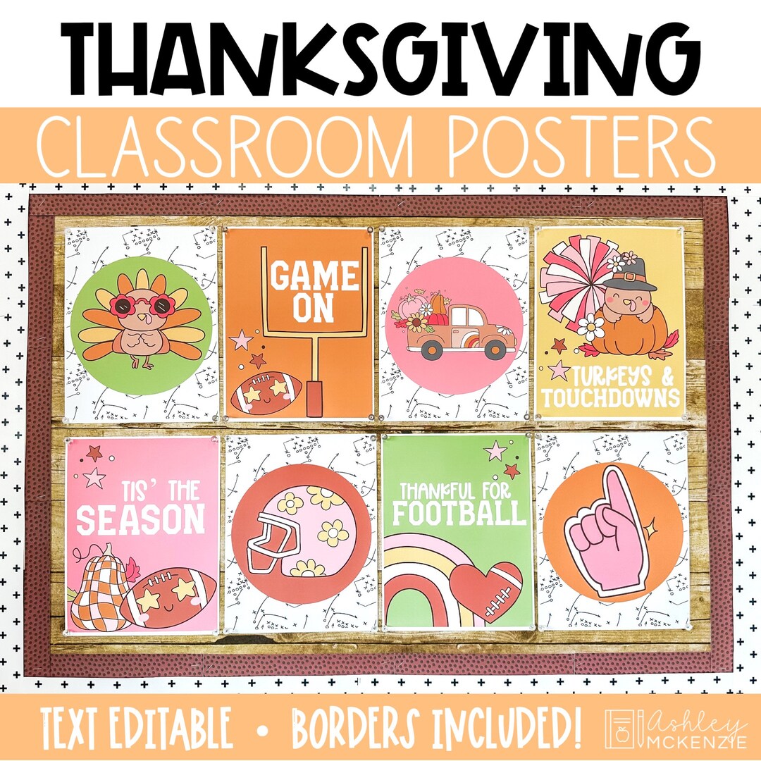 Thanksgiving Classroom Posters, Football Decor, Easy Seasonal Classroom ...