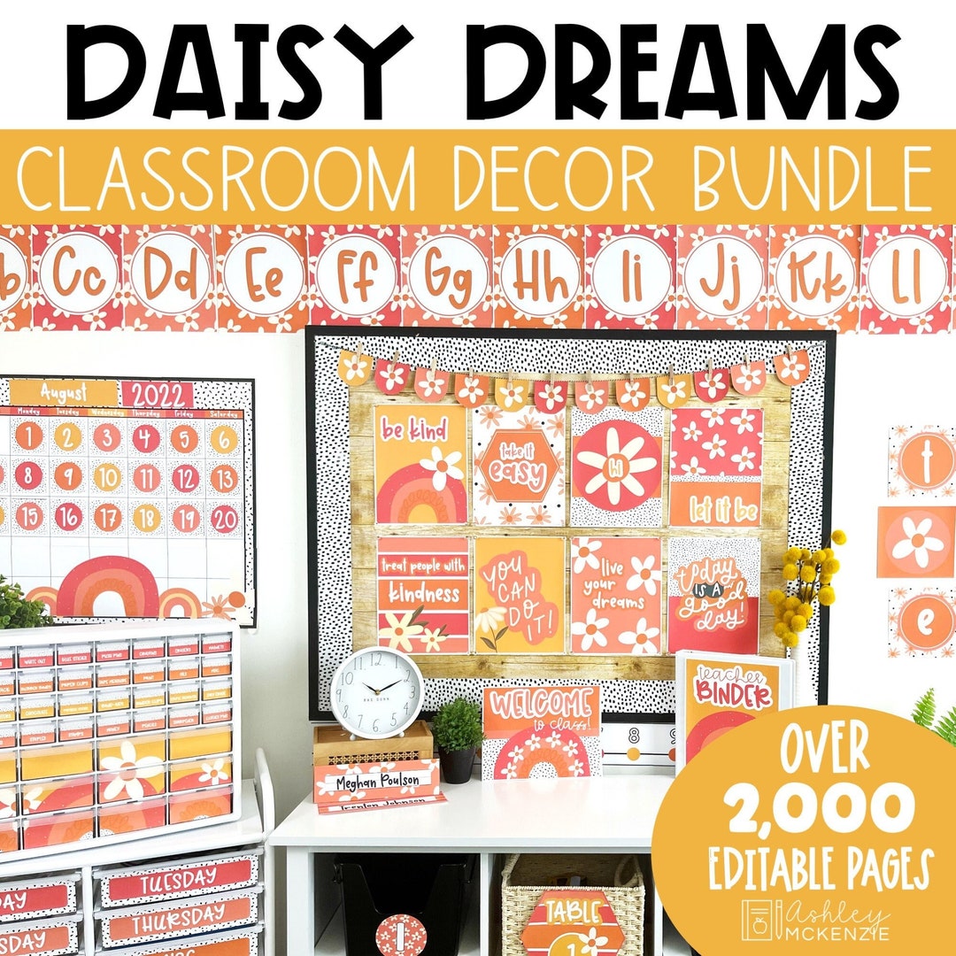 Daisy Themed Classroom Decor Bundle Bright Colors Editable Classroom ...