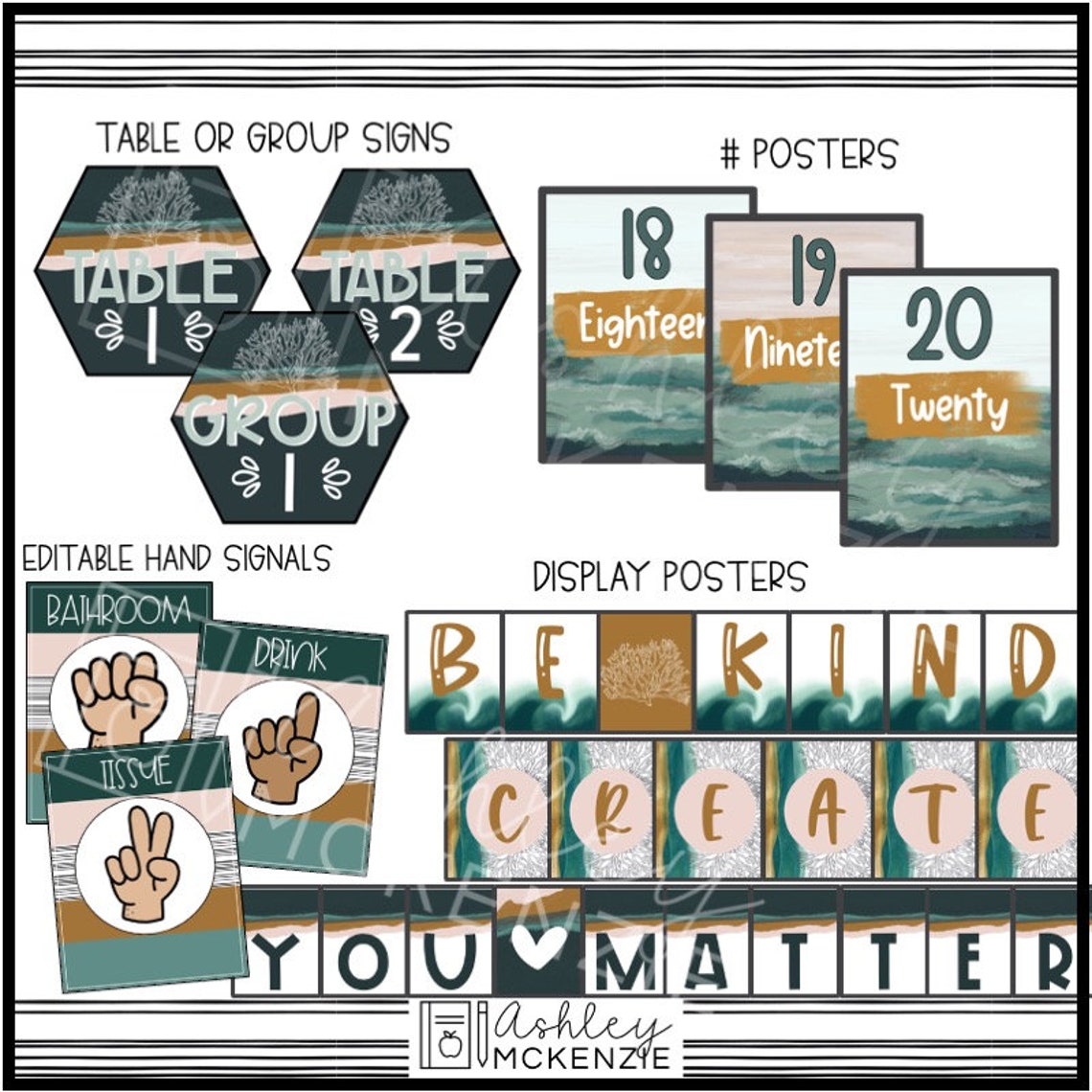 Calm Coastal Classroom Decor Theme Calming Classroom Decor Bundle ...