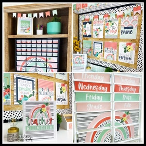 Boho Rainbow Flowers Classroom Decor Bundle, Easy and Modern Classroom ...