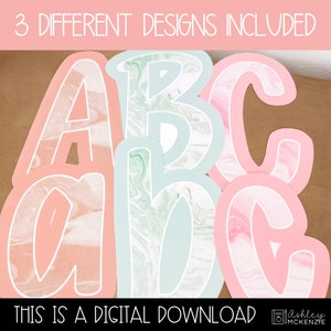 Marbled Pastel Classroom Decor, Primary Font A-Z Bulletin Board Letters ...