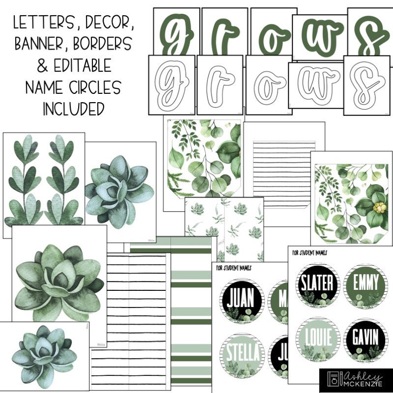 Modern Greenery Back to School Bulletin Board Kit Easy and - Etsy