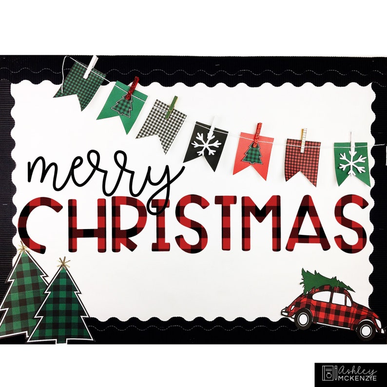 Christmas Holiday Bulletin Board or Classroom Door Decor, Buffalo Check ...