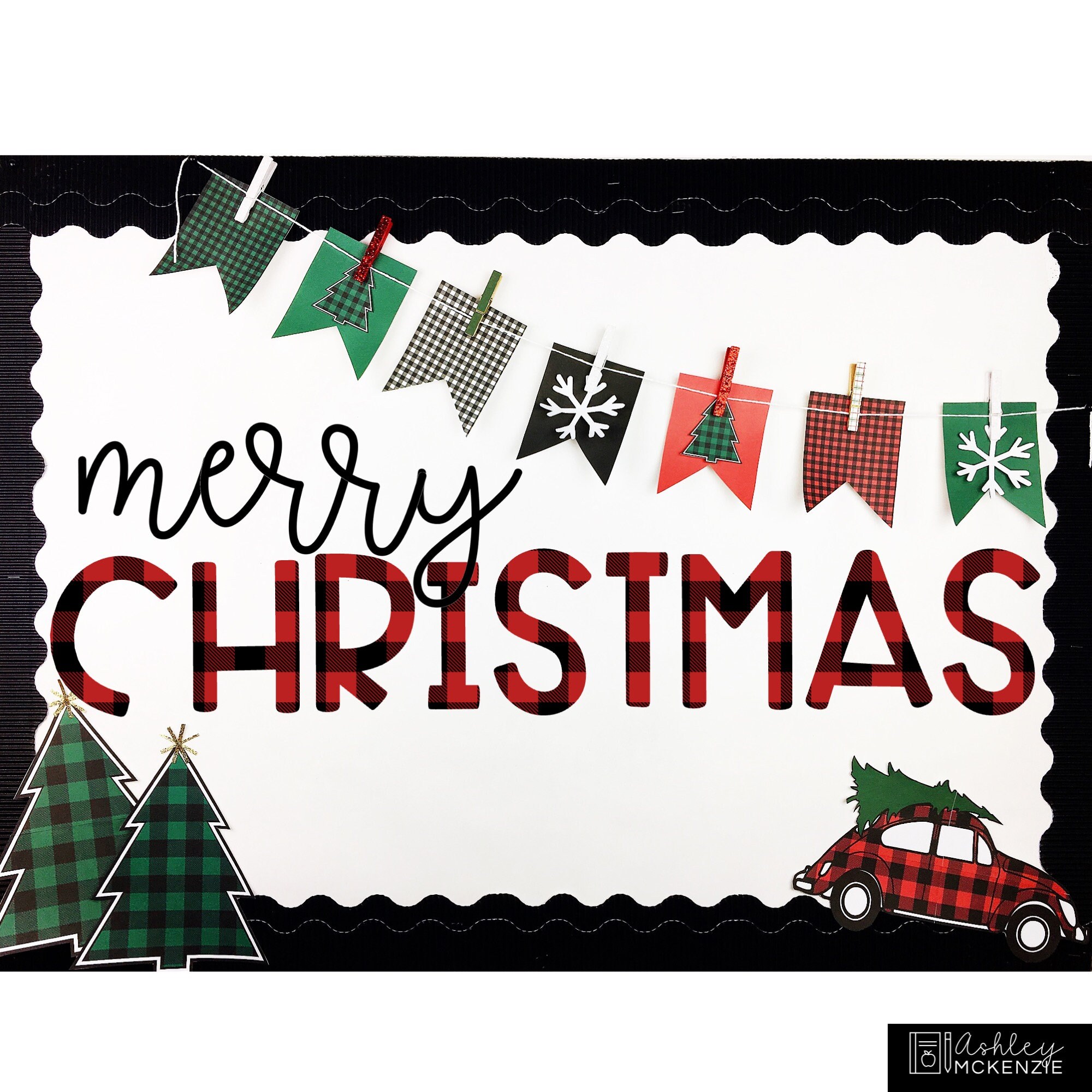 Christmas Holiday Bulletin Board or Classroom Door Decor, Buffalo Check ...