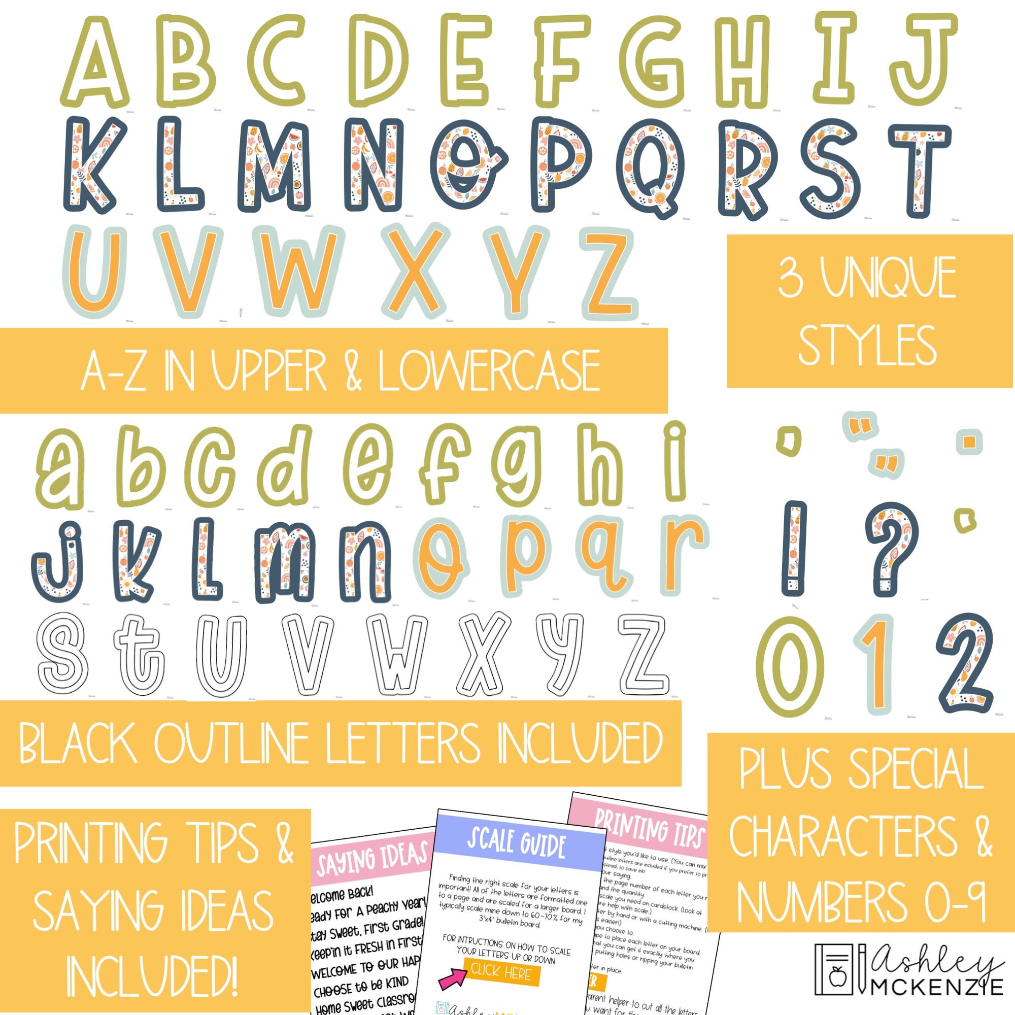 Modern Fruity Classroom Decor, A-Z Bulletin Board Letters, Punctuation ...