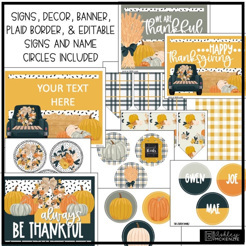 Thanksgiving Plaid Classroom Door Decor Kit Easy Holiday | Etsy