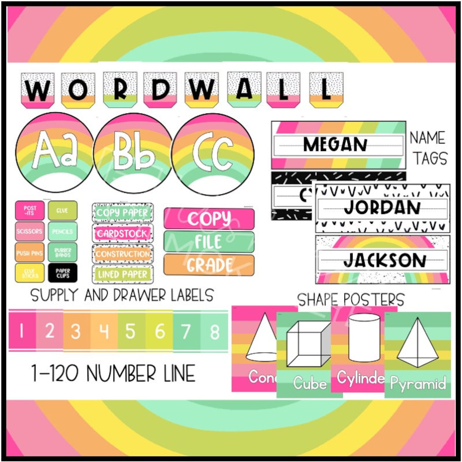 Rainbow Brights Classroom Decor Bundle Bright Class Theme - Etsy