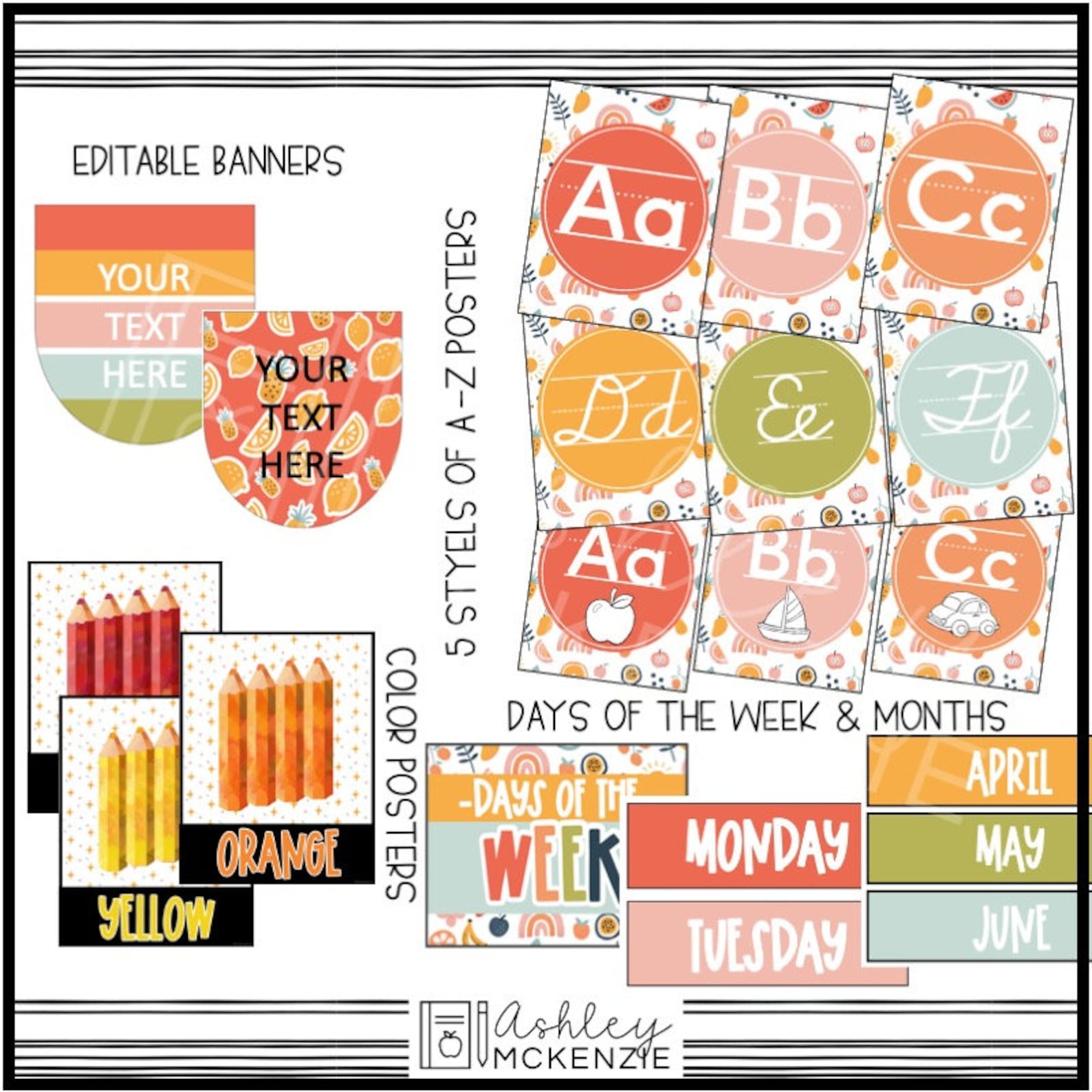 Modern Fruit Themed Classroom Decor Bundle Editable Decor - Etsy