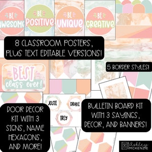Marbled Pastel Back to School Classroom Decor, Bulletin Board Kit ...