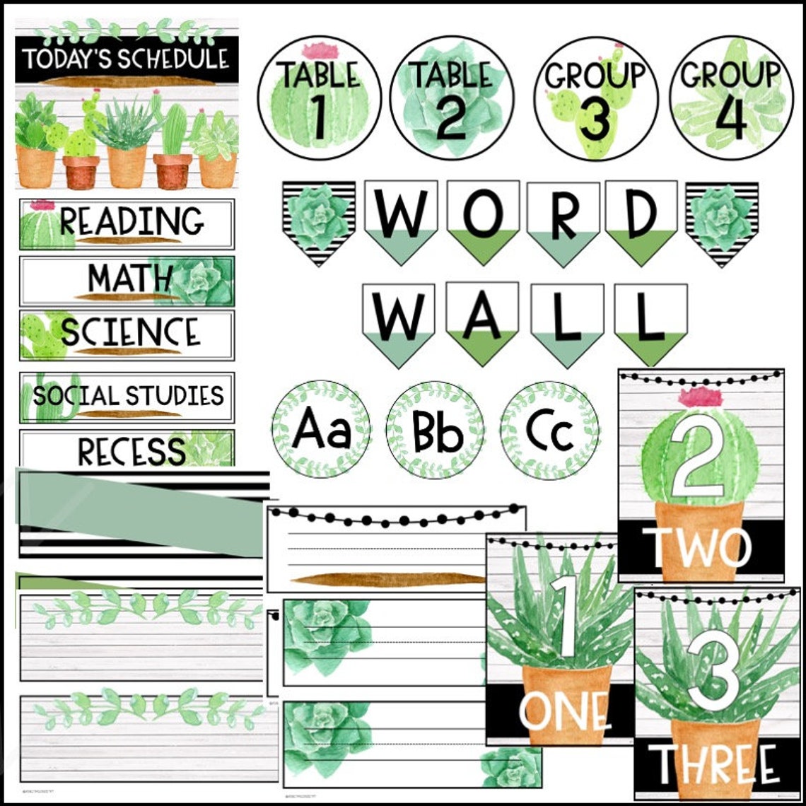 Watercolor Succulent and Cactus Classroom Decor Bundle Easy - Etsy