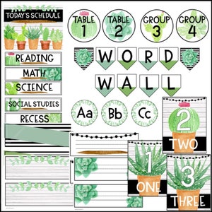 Watercolor Succulent and Cactus Classroom Decor Bundle, Easy and Modern ...