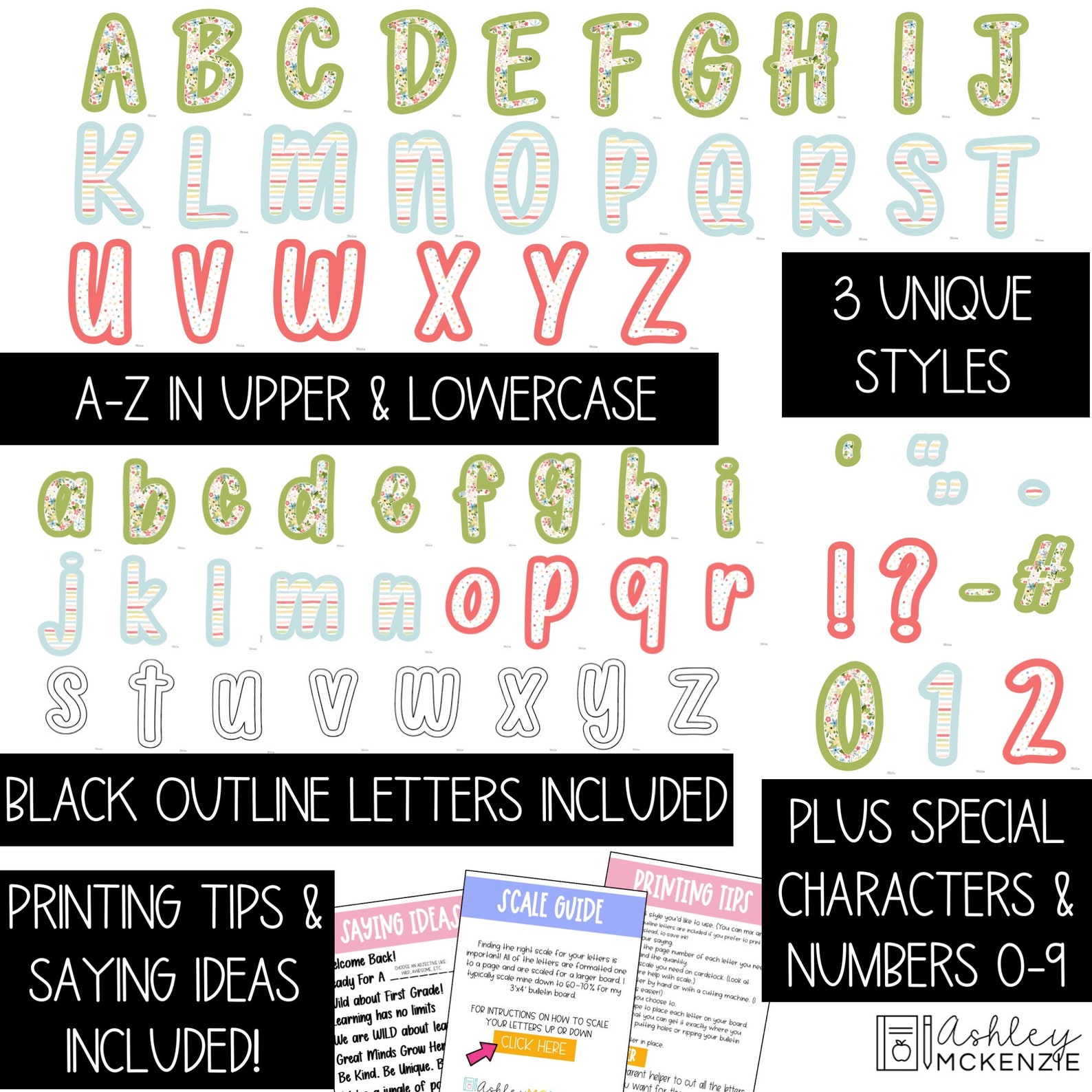 Spring Classroom Decor, Primary Font A-Z Bulletin Board Letters ...