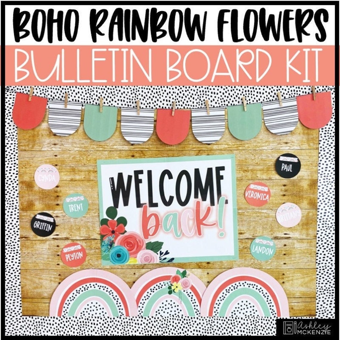Boho Rainbow Flowers Back to School Bulletin Board or - Etsy