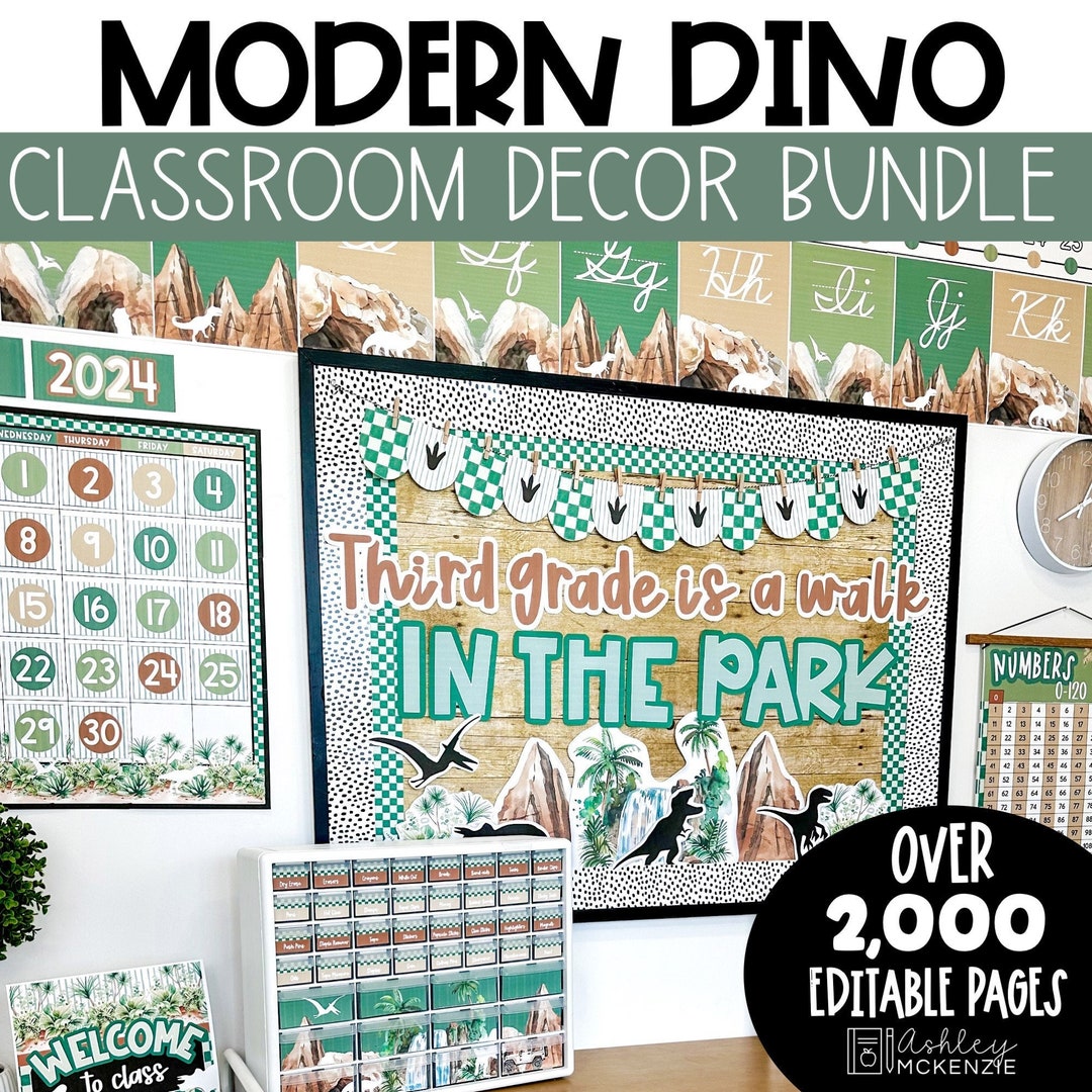 Modern Dinosaur Classroom Decor Bundle Adventure Class Theme Editable ...