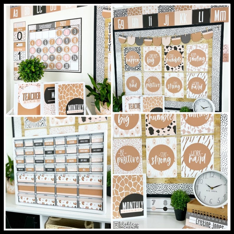 Boho Neutral Animal Print Classroom Decor Bundle Easy and - Etsy