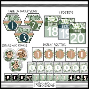 Modern Greenery Classroom Decor Bundle Editable Calm Colors Decor ...